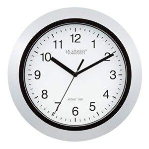 la crosse technology atomic analog wall clock, 10", silver