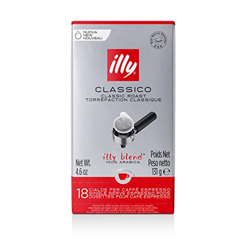 Illy Classico E.S.E. Pods , Medium Roast, Classic Roast with Notes of Chocolate & Caramel, 100% Arabica Coffee, All-Natural, No Preservatives, 18 Count (Pack of 1)