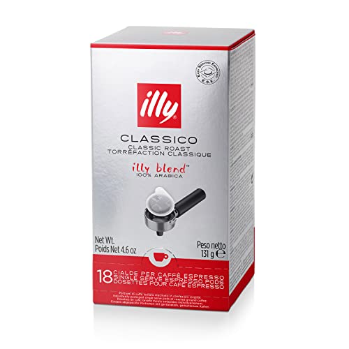 Illy Classico E.S.E. Pods , Medium Roast, Classic Roast with Notes of Chocolate & Caramel, 100% Arabica Coffee, All-Natural, No Preservatives, 18 Count (Pack of 1)