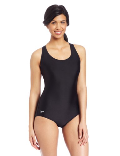 Speedo Women's Swimsuit One Piece PowerFlex Ultraback Solid , Speedo Black, 8 Long