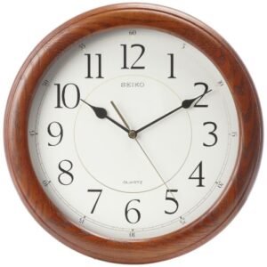 seiko wall clock quiet sweep second hand dark brown solid oak case