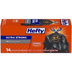 hefty ultra strong multipurpose large trash bags, black, unscented, 30 gallon, 14 count