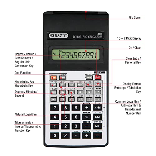 BAZIC Scientific Calculator 56 Function w/Flip Cover, Engineering Calculators LCD Display, for Student Professional, Silver Black, 1-Pack