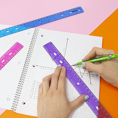 BAZIC Jeweltones Color Plastic Ruler 12" (30cm), Inches Centimeter Metric Measuring Rulers (4/Pack), 1-Pack