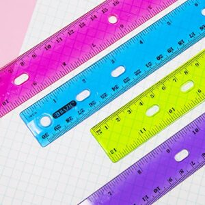 BAZIC Jeweltones Color Plastic Ruler 12" (30cm), Inches Centimeter Metric Measuring Rulers (4/Pack), 1-Pack