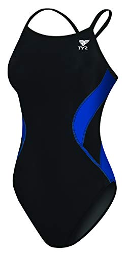 TYR Women's Standard Alliance Diamond Back Splice Swimsuit, Black/Blue, 38