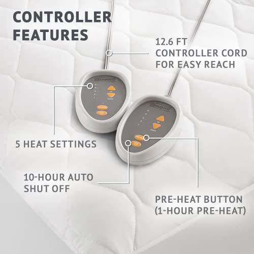 Beautyrest Cotton Blend Heated Mattress Pad Secure Comfort Technology - Luxury Quilted Electric Mattress Pad with Deep Pocket - 5-Setting Heat Controllers, King, White