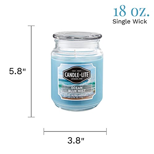 CANDLE-LITE Scented Ocean Blue Mist Fragrance, One 18 oz. Single-Wick Aromatherapy Candle with 110 Hours of Burn Time, Light Color