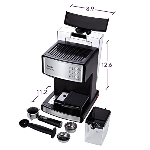 Mr. Coffee Espresso and Cappuccino Machine, Programmable Coffee Maker with Automatic Milk Frother and 15-Bar Pump, Stainless Steel,Silver