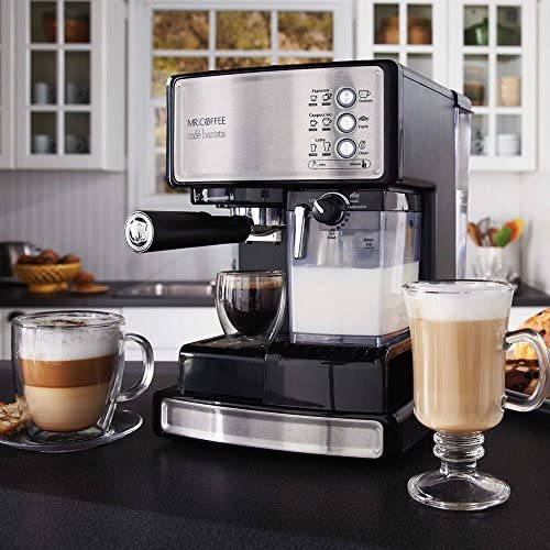 Mr. Coffee Espresso and Cappuccino Machine, Programmable Coffee Maker with Automatic Milk Frother and 15-Bar Pump, Stainless Steel,Silver