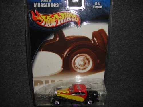 HOT WHEELS AUTO MILESTONES YELLOW AND RED 1933 BUGATTI DIE-CAST COLLECTIBLE