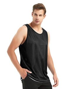 toptie reversible basketball jerseys men's tank top mesh tank lacrosse jersey for adult youth-black/white-xl