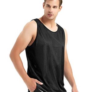 TOPTIE Reversible Basketball Jerseys Men's Tank Top Mesh Tank Lacrosse Jersey for Adult Youth-Black/White-XL