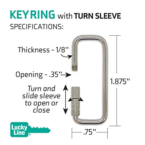 Lucky Line 2” Rectangular Key Ring with Turn Twist Sleeve Closure (70201), Silver