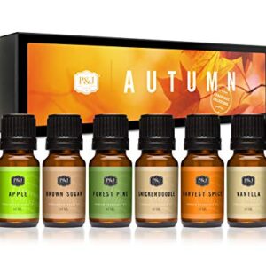 P&J Fragrance Oil Autumn Set | Brown Sugar, Apple, Harvest Spice, Vanilla, Forest Pine, and Snickerdoodle Candle Scents for Candle Making, Freshie Scents, Soap Making Supplies, Diffuser Oil Scents