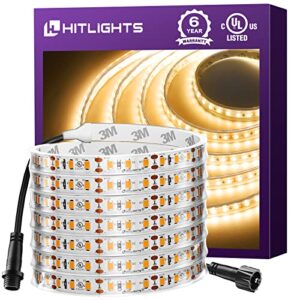 outdoor led strip lights waterproof 3000k, 16.4ft ip67 high density led tape light, 600 leds/reel, 252~300lm/ft, ul-listed, 12v dimmable rope lights for home, balcony, roof, backyard, patio, garden