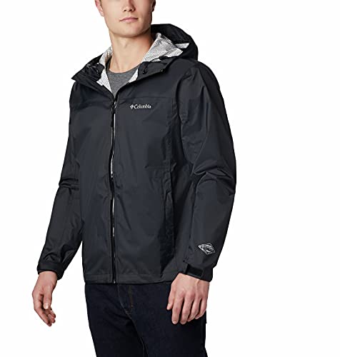 Columbia Men's Evapouration Rain Jacket, Waterproof and Breathable-, Black, Medium