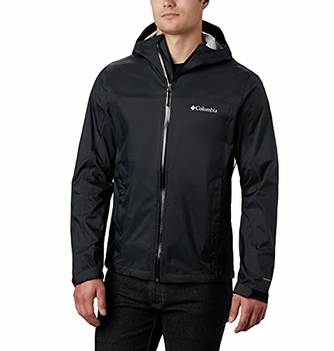 Columbia Men's Evapouration Rain Jacket, Waterproof and Breathable-, Black, Medium