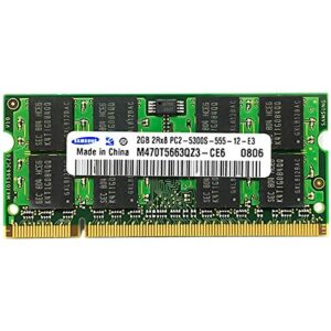 samsung m470t5663qz3-ce6 2gb ddr2 pc2-5300 cl5 1.8v256mbx64 128x8 8k 200p sodimm