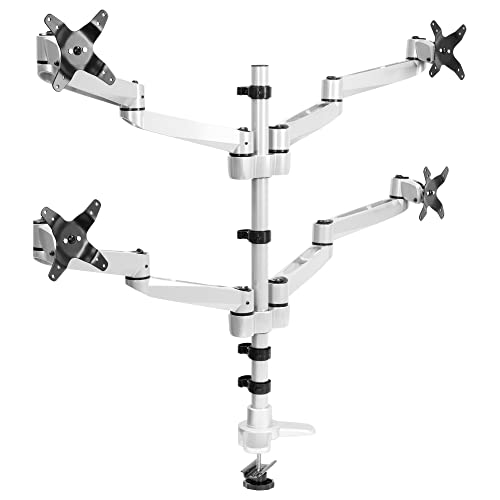 Mount-It! Quad Monitor Desk Mount | Full Motion Monitor Arms for Four Computer Displays | Premium Aluminum Mount With Quick Disconnect Technology