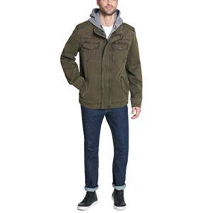 Levi's Men's Washed Cotton Hooded Military Jacket, Olive, Medium