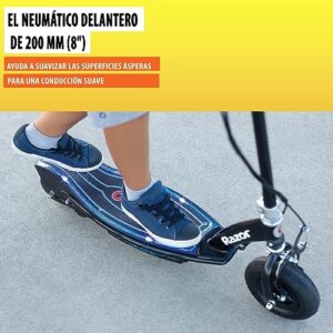 Razor E100 Glow Electric Scooter for Kids Age 8+, LED Light-Up Deck, 8" Air-filled Front Tire, Up to 40 Minutes Continuous Ride Time