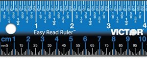 victor easy read stainless steel ruler, standard/metric, 12".5 long, blue