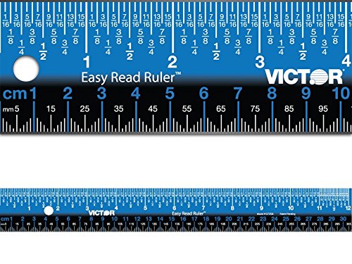 Victor Easy Read Stainless Steel Ruler, Standard/Metric, 12".5 Long, Blue