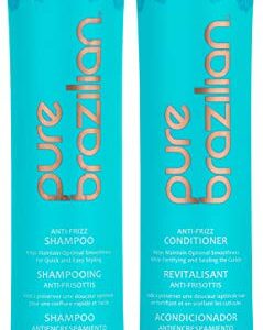 PURE BRAZILIAN Anti Frizz Daily Shampoo & Conditioner - Salt-Free & Color Safe Shampoo & Conditioner Enriched With Keratin, Argan Oil, and Acai (13.5 Ounce / 400 Milliliter)