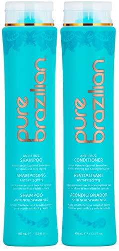 PURE BRAZILIAN Anti Frizz Daily Shampoo & Conditioner - Salt-Free & Color Safe Shampoo & Conditioner Enriched With Keratin, Argan Oil, and Acai (13.5 Ounce / 400 Milliliter)