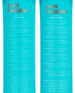 PURE BRAZILIAN Anti Frizz Daily Shampoo & Conditioner - Salt-Free & Color Safe Shampoo & Conditioner Enriched With Keratin, Argan Oil, and Acai (13.5 Ounce / 400 Milliliter)