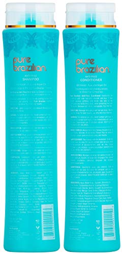 PURE BRAZILIAN Anti Frizz Daily Shampoo & Conditioner - Salt-Free & Color Safe Shampoo & Conditioner Enriched With Keratin, Argan Oil, and Acai (13.5 Ounce / 400 Milliliter)