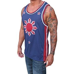 Soldier Tanks Blue Red Filipino Basketball Jersey Tank Top Philippines Pinoy Pride (Medium)