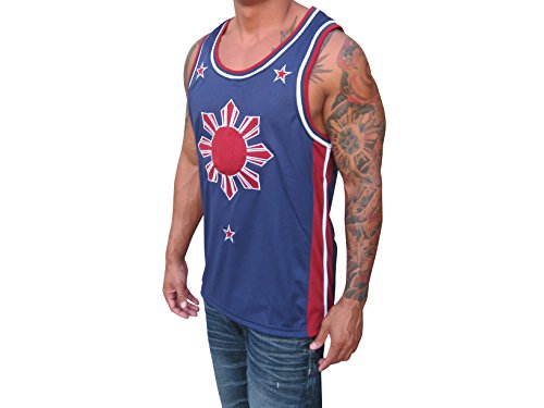 Soldier Tanks Blue Red Filipino Basketball Jersey Tank Top Philippines Pinoy Pride (Medium)