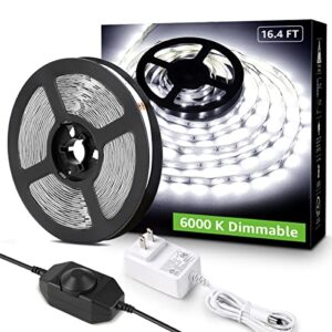 lepro led strip light white, 16.4ft dimmable vanity lights, 6000k super bright led tape lights, 300 leds 2835, strong 3m adhesive, suitable for home, kitchen, under cabinet, bedroom, daylight white