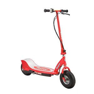 razor e300 durable adult & teen ride-on 24v motorized high-torque power electric scooter, speeds up to 15 mph with brakes and 9" pneumatic tires, red