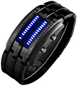 fanmis creative binary matrix blue led digital waterproof watch mens classic creative fashion black plated wrist watches (black)