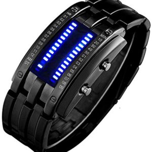 FANMIS Creative Binary Matrix Blue LED Digital Waterproof Watch Mens Classic Creative Fashion Black Plated Wrist Watches (Black)