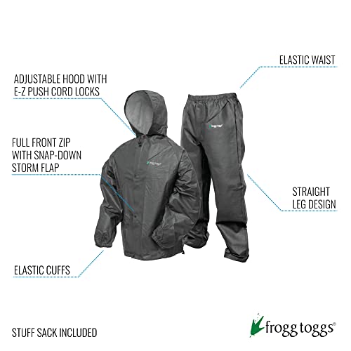 FROGG TOGGS Men's Men's Pro Lite Rain Suit, Carbon Black, Medium-Large US