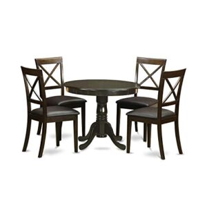 East West Furniture ANBO5-CAP-LC Antique 5 Piece Kitchen Set for 4 Includes a Round Table with Pedestal and 4 Faux Leather Dining Room Chairs, 36x36 Inch, Cappuccino