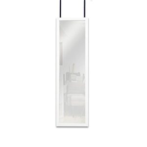 mirrotek - full length adjustable over the door mirror white wood finish - hanging mirror full length - instant install long full body mirror for bedroom, dorm room 14" x 48"