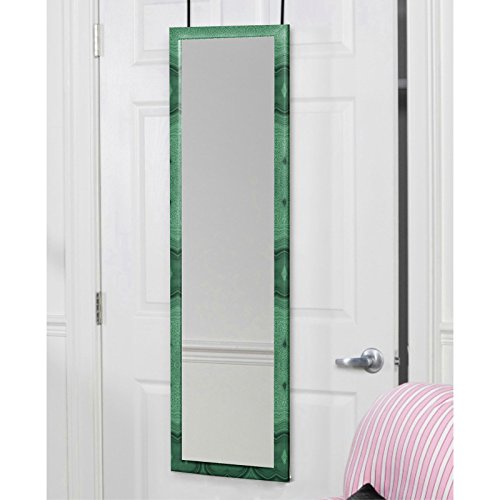 Mirrotek - Full Length Adjustable Over The Door Mirror White Wood Finish - Hanging Mirror Full Length - Instant Install Long Full Body Mirror for Bedroom, Dorm Room 14" x 48"