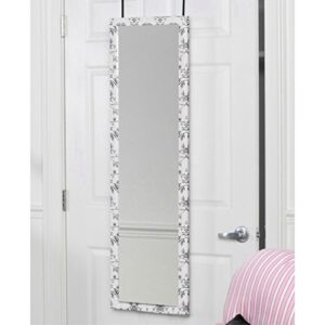 Mirrotek - Full Length Adjustable Over The Door Mirror White Wood Finish - Hanging Mirror Full Length - Instant Install Long Full Body Mirror for Bedroom, Dorm Room 14" x 48"