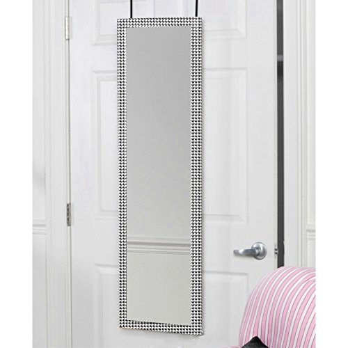 Mirrotek - Full Length Adjustable Over The Door Mirror White Wood Finish - Hanging Mirror Full Length - Instant Install Long Full Body Mirror for Bedroom, Dorm Room 14" x 48"