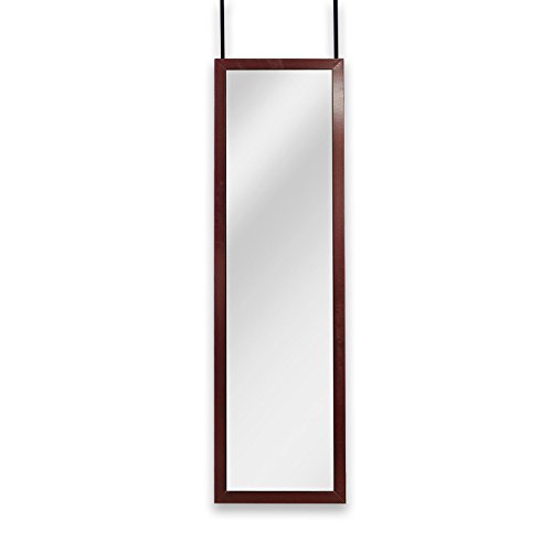 Mirrotek - Full Length Adjustable Over The Door Mirror White Wood Finish - Hanging Mirror Full Length - Instant Install Long Full Body Mirror for Bedroom, Dorm Room 14" x 48"