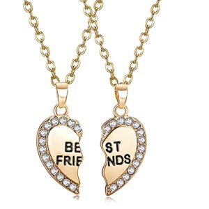 odetojoy best friends necklace for 2 bff broken heart necklace rhinestone bestfriends engraved letters pendant (gold)