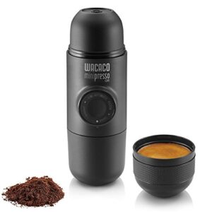 wacaco minipresso gr, portable espresso machine, compatible ground coffee, hand coffee make, travel gadgets, manually operated, perfect for camping