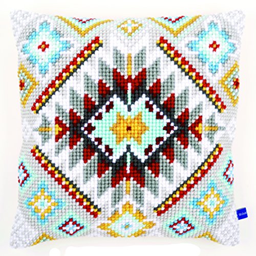 Vervaco Cross Stitch Embroidery Kits Pillow Front for Self-Embroidery with Embroidery Pattern on 100% Cotton and Embroidery Thread, 15,75 x 15,75 Inches - 40 x 40 cm, Geometric Ethnical