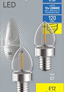 GE Lighting LED Night Light Bulb (0.5 Watt), 3 Lumen, C7 Light Bulbs with Candelabra Light Bulb Base, 2-Pack LED Small Light Bulbs, Clear, 8.6-Year Life, (13887)