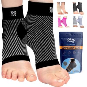 bitly plantar fasciitis compression socks for women & men - best ankle compression sleeve, nano brace for everyday use - provides arch support & heel pain relief (black, medium)